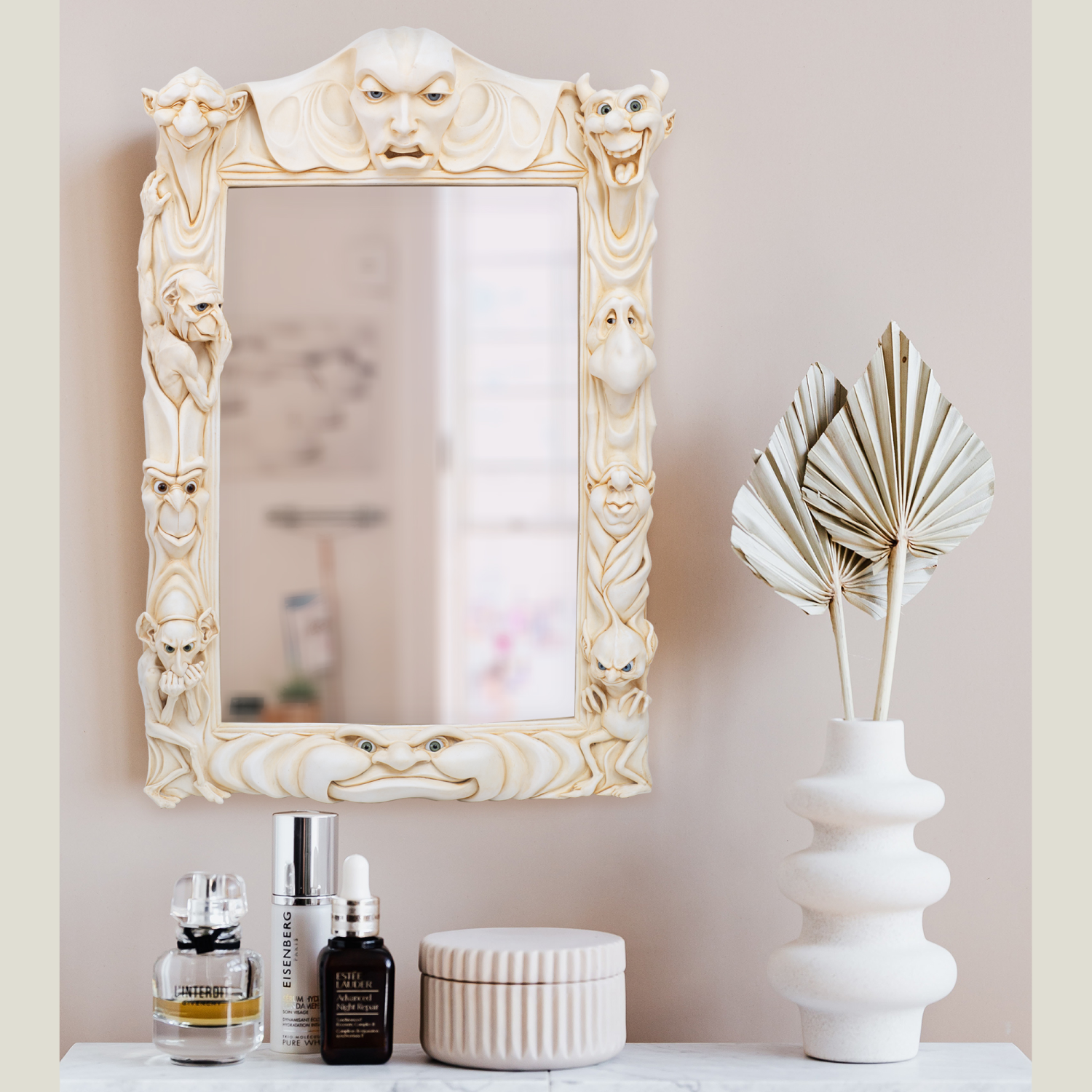 Mirror with glass eyes ivory, 84х58 cm